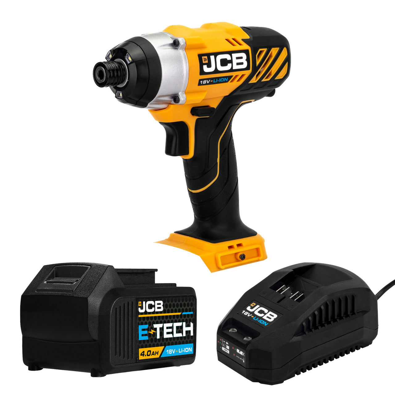 JCB 18V Impact Driver, 150Nm, 4.0Ah Li-ion Battery, 2.4A Charger, 1/4 ...